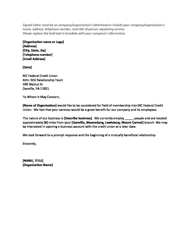 SEG Business Sample letter – Website Version | MC Federal Credit Union